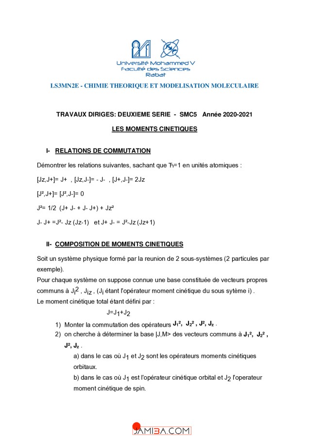 LES MOMENTS CINETIQUES (exercices corrigés) | Faculté des sciences de rabat