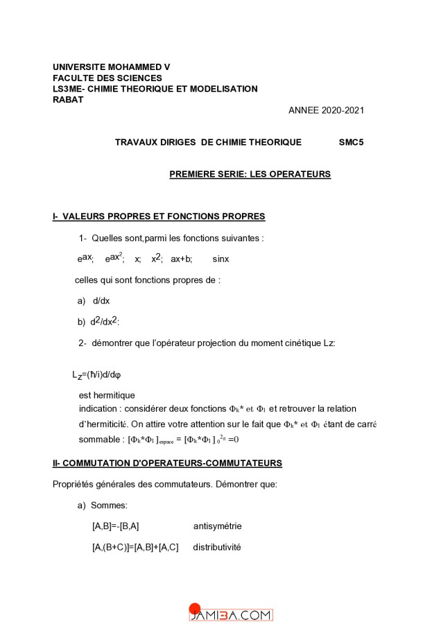 LES OPERATEURS (exercices corrigés) | Faculté des sciences de rabat