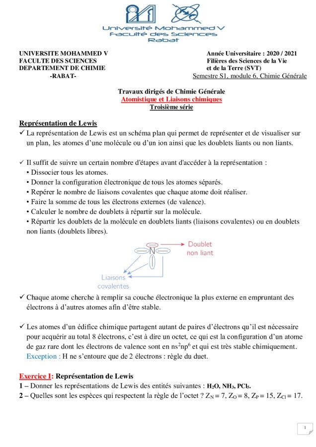 Corrigé de la série 3 :Atomistique et Liaisons chimiques | Faculté des ...