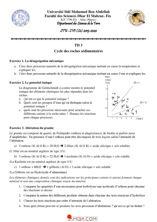 TD 3 Cycle des roches sédimentaires | Faculté des Sciences Fès